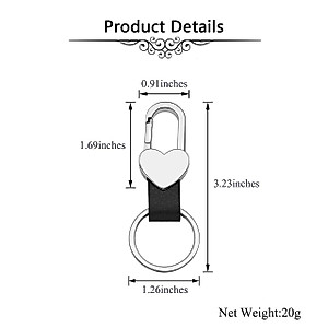 PESOENTH Men Leather Keyring Heart Car Key Chain Ring Bag Protection Black Leather Car Smart Keychain Key Holder Key Fob Clip on Belt Loops Pants Buckle for Women