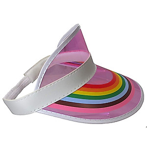 Nicky Bigs Novelties Clear Colored Plastic Rainbow Sun Visor Tennis Beach Vegas Dealer Golf Pride Music Festival Hats, Pink