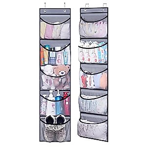KEETDY Hanging Shelves Over the Door Organizer Storage for Closet with 5 Pockets Organizer for Bedroom Bathroom, 2 Pack（Grey）
