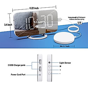 Miowachi Loud Digital Alarm Clock for Heavy Sleepers Adults with Bed Shaker,2 USB Charger, Adjustable LED Light, Snooze, Alarm, Clock for Bedroom, White