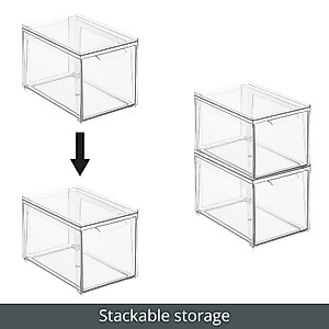 mDesign Plastic Stackable Closet Storage Organizer Bins with Pull Out Drawer for Cabinet, Desk, Shelf, Cupboard, or Dresser Organization - Lumiere Collection - 2 Pack - Clear