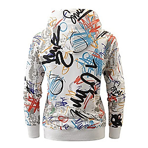 YININF Mens Hipster Hip Hop Hoodie Print Hooded Pullover Sweatshirt(W888 White XL)