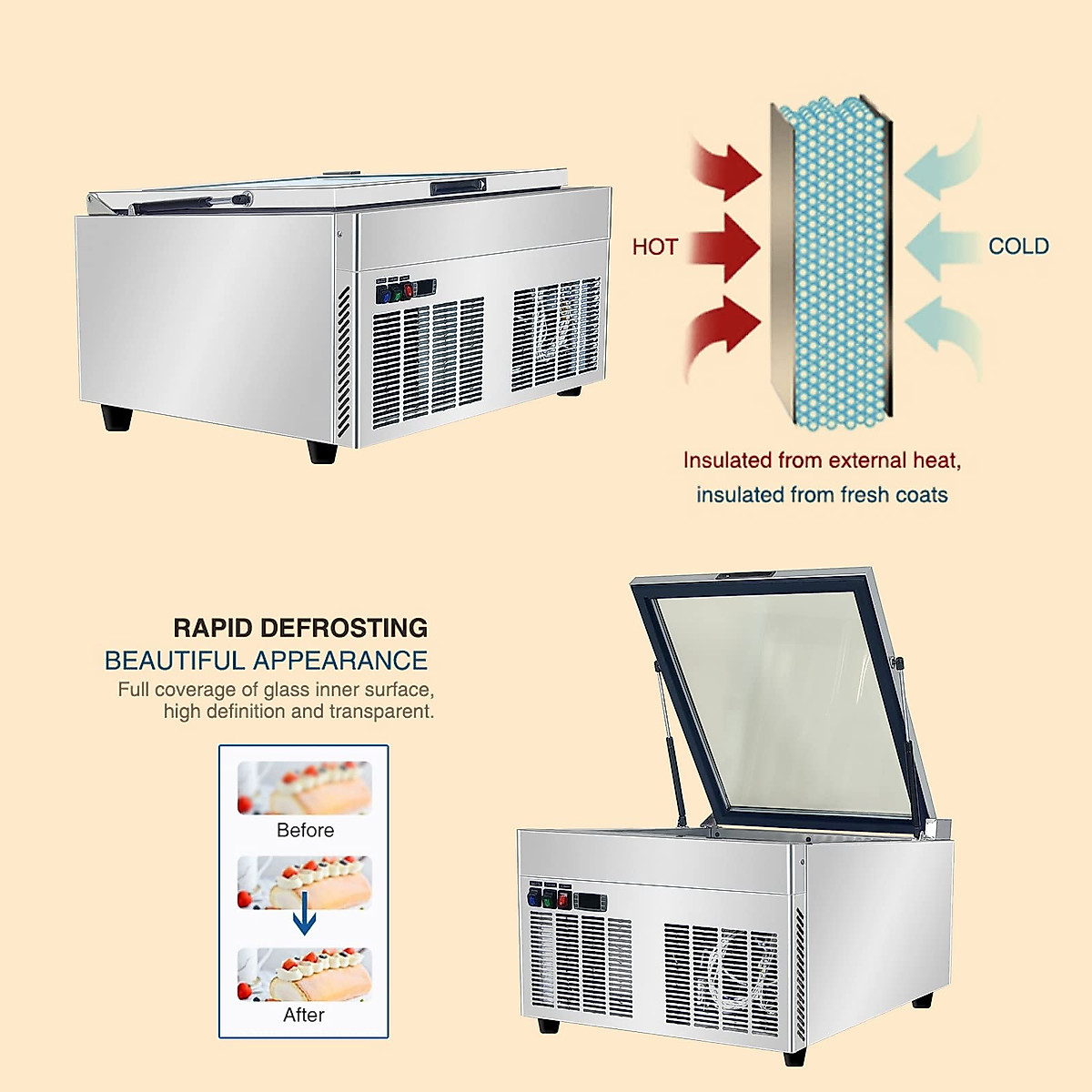 Kolice Commercial Tabletop Ice Cream Showcase Freezer, Countertop Ice Cream Display Freezer, Desktop Ice Cream Showcase with 9 Drums/6 Pans