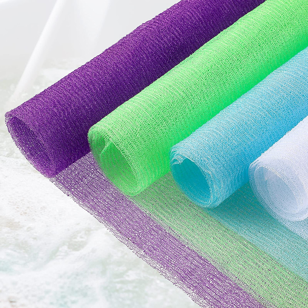 Tatuo 12 Pack 36 Inch Extra Long Exfoliating Bath Cloth Towel Nylon Bath Towel Korean Exfoliating Cloth Japanese Shower Cleaning Sponges for Back Body(12 Color)