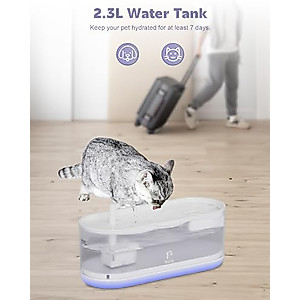 YauYik Cat Water Fountain with Wireless Pump, 78 fl oz/2.3L Ultra-Quiet Automatic Pet Water Fountains for Cats and Dogs, Cat Dispenser Bowl for Drinking with Smart LED Light & 3 Flow Modes