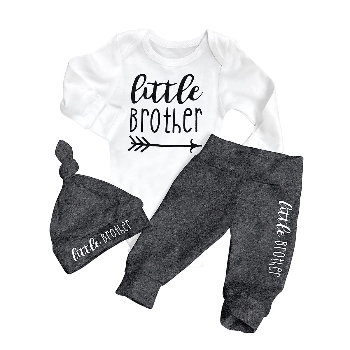 AGAPENG Newborn Boy Outfits Infant Boy Clothes Little Brother Outfit Long Sleeve Romper Pants with Hat Newborn Baby Boy Clothes