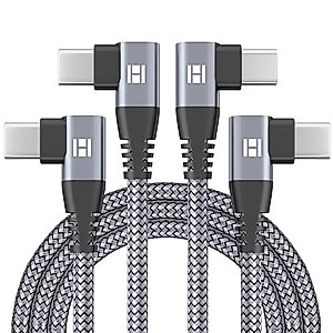 HANKN USB C to USB C Cable 3.3ft, [2 Pack] Dual Angle Nylon Braided 60W USB Type C Cable for Samsung Galaxy S21 S20, Note 20 Ultra 10 9, MacBook Air/Pro 13'', iPad Mini 6/Pro/Air - Grey, 1m