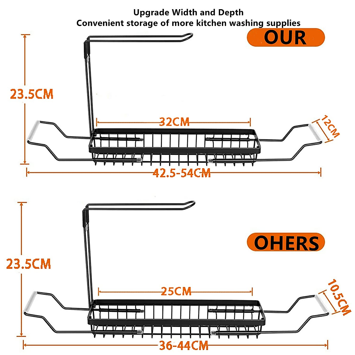 iBigLY Sponge Holder for Kitchen Sink, Telescopic Sink Storage Rack, Expandable (15.5"-21.3") Sink Caddy Organizer with Dishcloth Towel Holder, Stainless Steel Over Sink Holder for Home