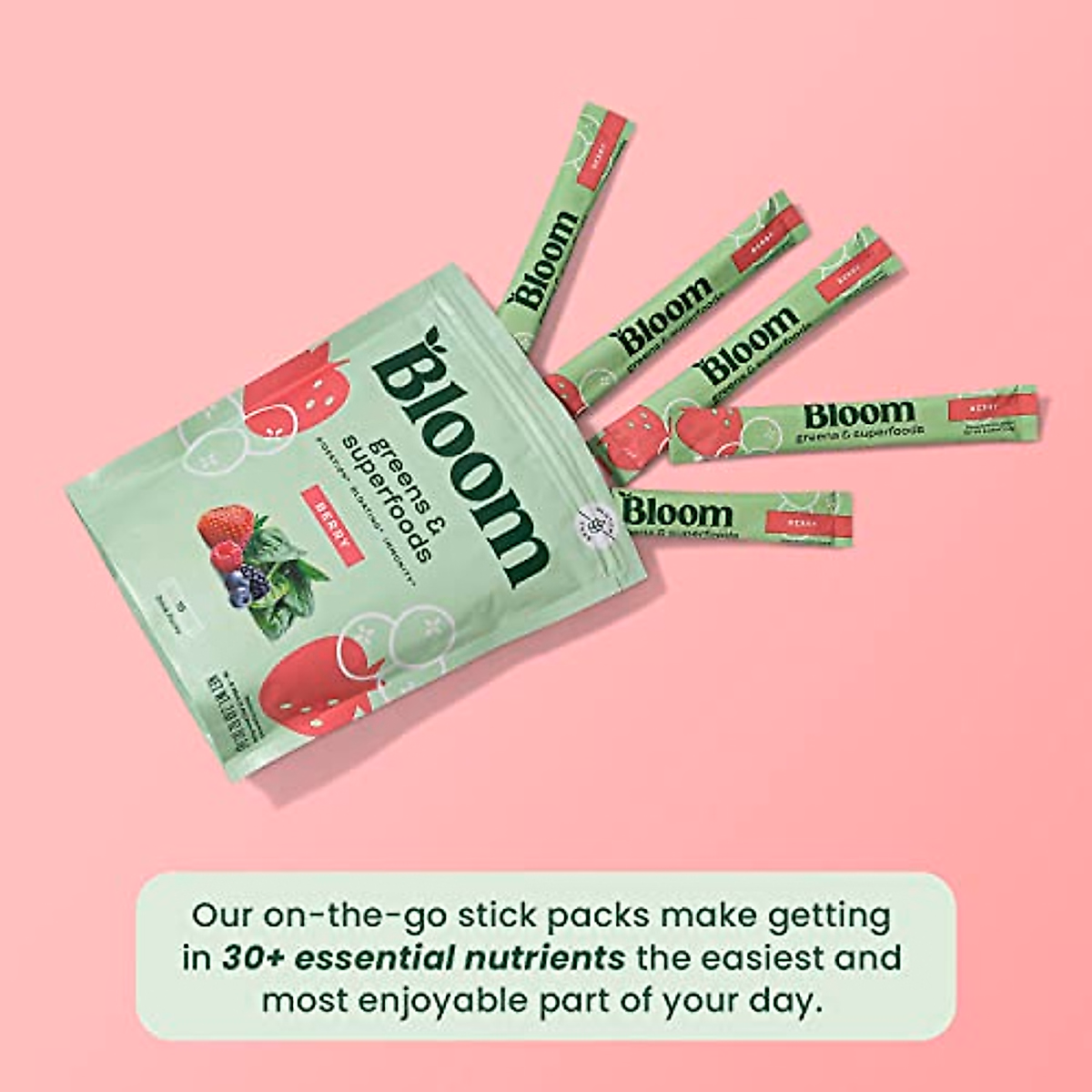 Bloom Nutrition Super Greens Powder Smoothie Mix, 15 Stick Packs - Probiotics for Digestive Health & Bloating Relief for Women, Digestive Enzymes with Organic Superfoods for Gut Health (Berry)