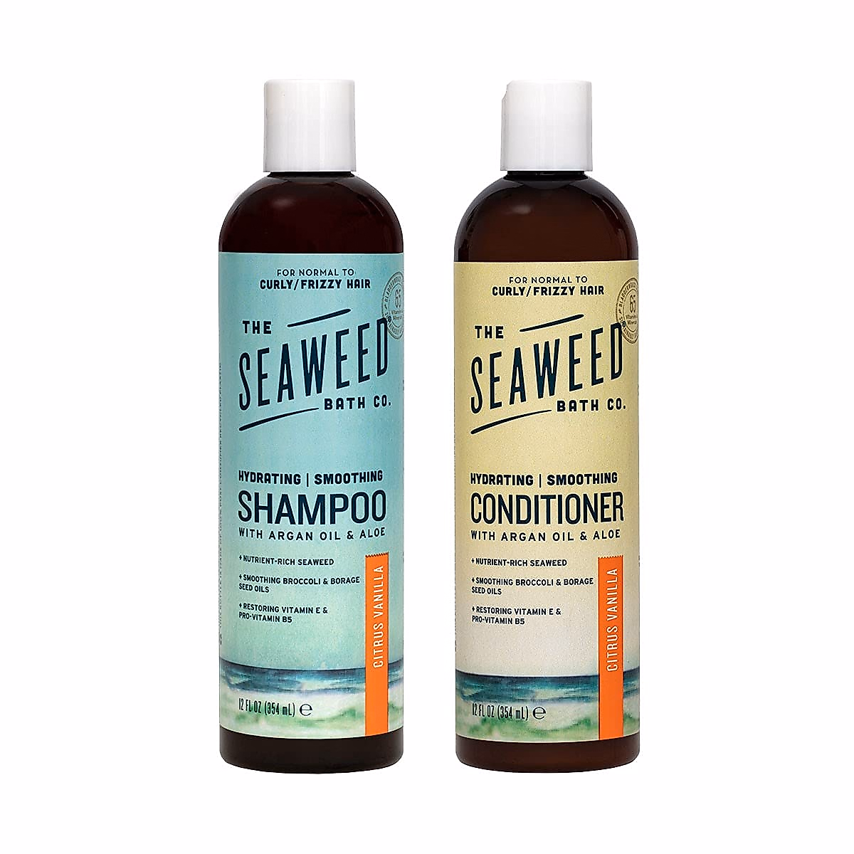 The Seaweed Bath Co. Smoothing Shampoo and Conditioner, Citrus Vanilla, Natural Organic Bladderwrack Seaweed, Vegan and Paraben Free, 12oz