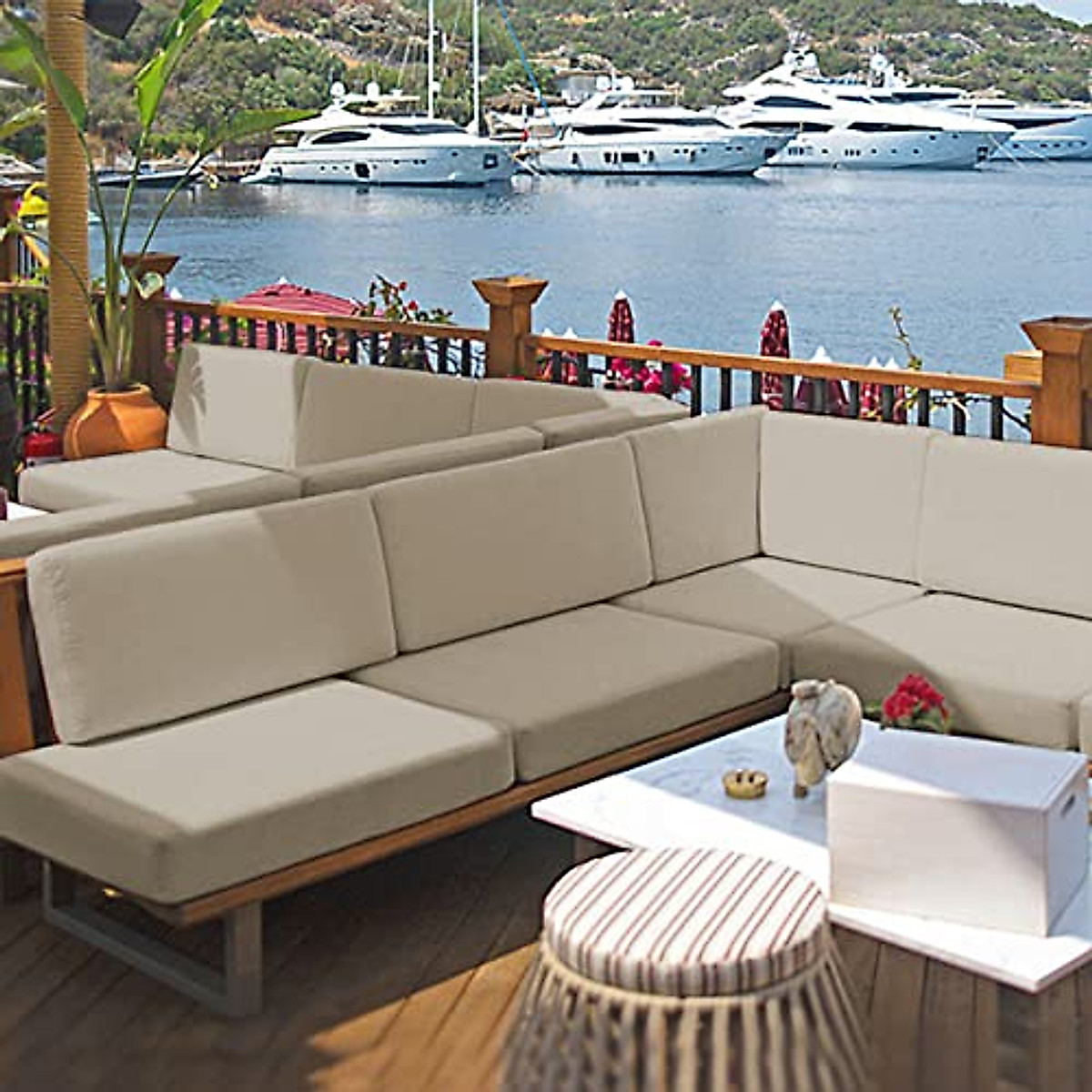 Thick Plastic Outdoor Chair Protectors Cushion Covers Extra Large Chair Seat Slipcovers for Living Room Sofas Couches Loveseats, Grey Beige, 4 Count (Pack of 1)