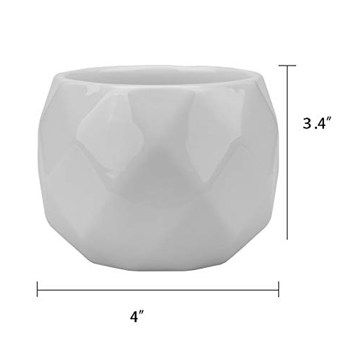 Jucoan 6 Pack Ceramic Succulent Planter Pot with Bamboo Tray, 4 Inches Small White Diamond Shaped Cactus Herb Flowers Planter with Drainage Hole