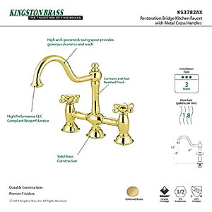 Kingston Brass KS3782AX Restoration Bridge Kitchen Faucet, 9", Polished Brass