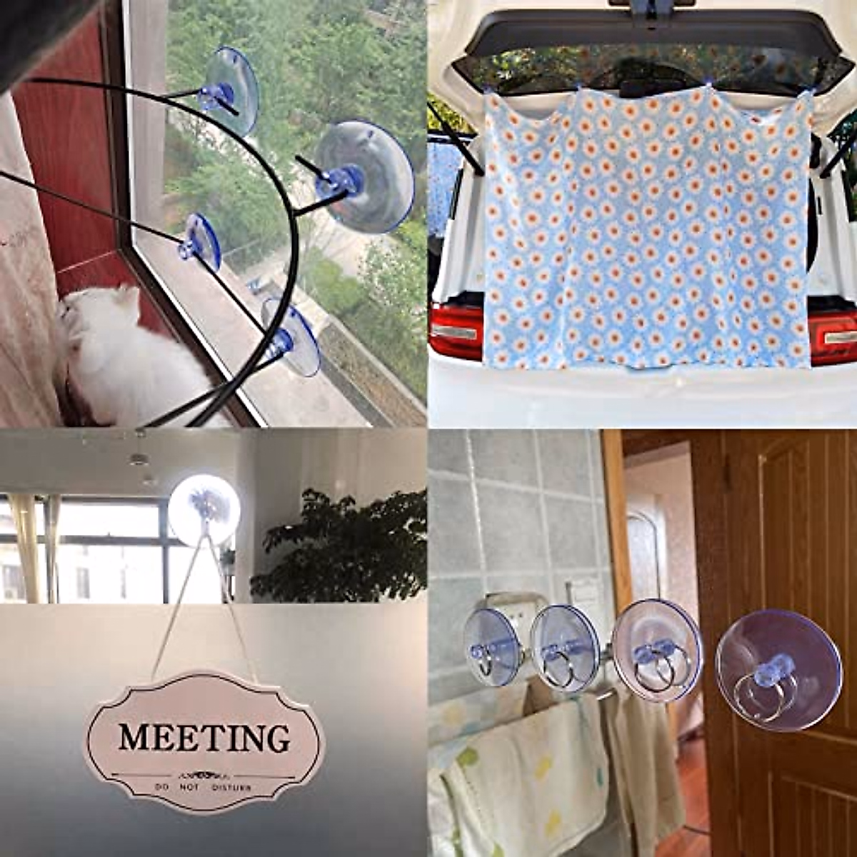 GreenWind 22 Packs Suction Cup Hooks Shower Hooks for Hanging,Suction Cups with Holes Plus Hooks Zip Ties and Hitch Pins Assembled for Multi-Purpose Use All Smooth Surfaces in Office Kitchen Bathroom