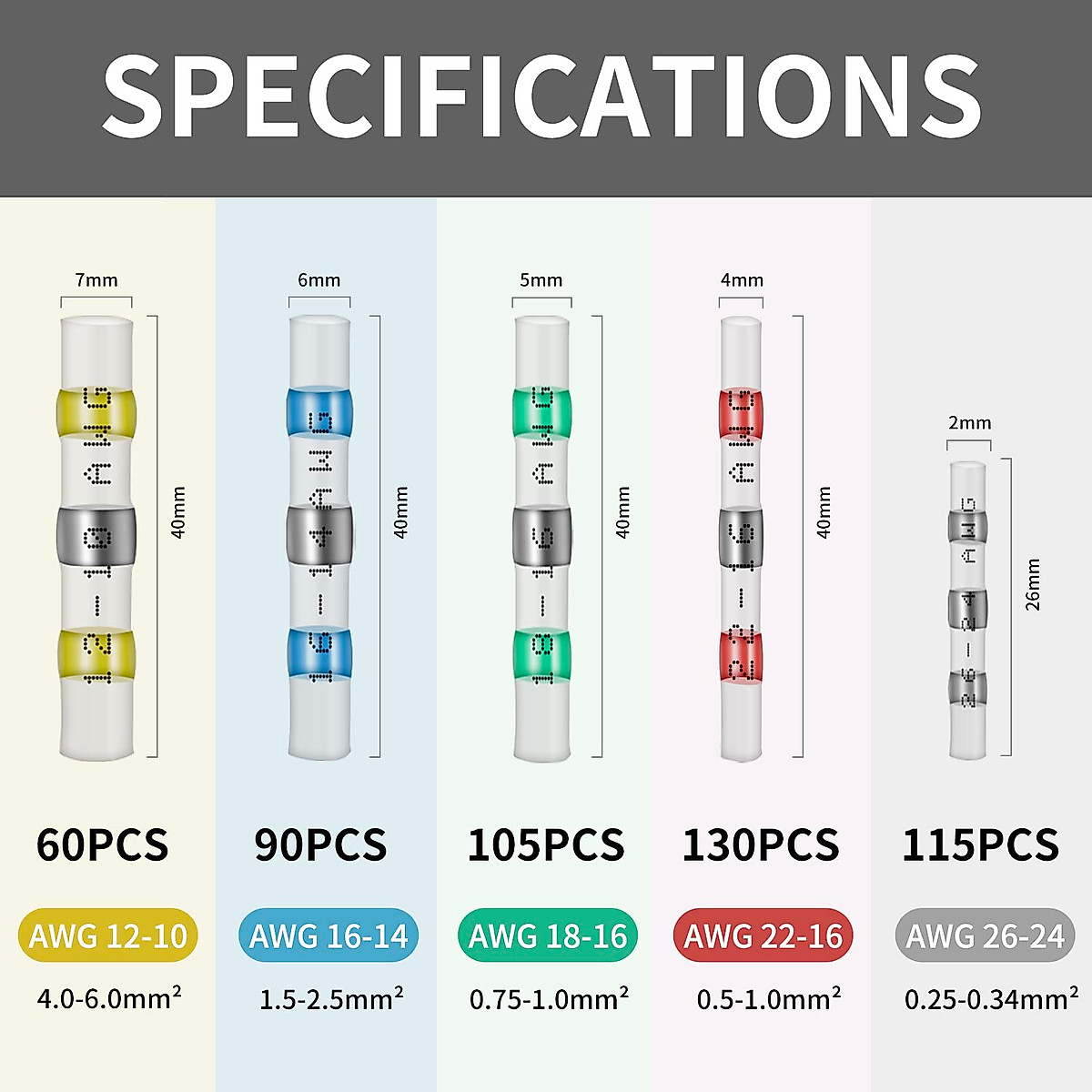 500Pcs Solder Seal Wire Connectors Kit, Heat Shrink Wire Connectors Waterproof Electrical Cable Butt Terminals for Marine Automotive Trailer RV Boat Truck Wiring