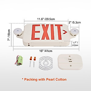 VEVOR LED Exit Sign with Emergency Lights, Two LED Adjustable Heads Emergency Exit Light with Battery Backup, Combo Red Letter Fire Exit Lighting, Commercial Exit Signs, 4 Pack