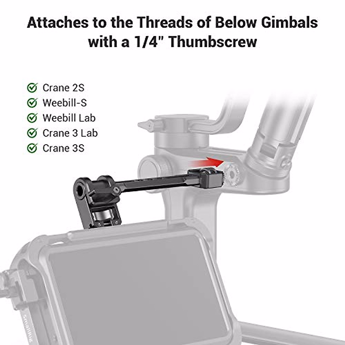 SMALLRIG Adjustable Camera Monitor Mount for DJI Ronin-S/Ronin-SC & ZHIYUN Crane 2S/Crane 3/3S/WEEBILL-S & MOZA AirCross 2 Gimbals - 2889