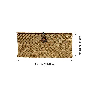 Woven Storage Basket Woven Wicker Storage Bins with Lid Seagrass Shelf Basket Rectangular Rattan Storage Basket Makeup Organizer Box for Toilet Paper Laundry Kids Snack Containers