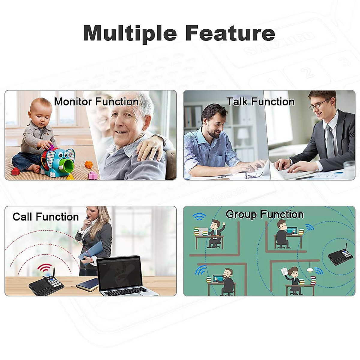 Intercom Wireless for Home,SANZUCO Wireless Intercom System 1 Mile Range for Office School Business House, 10 Channel 3 Private Code Range Room to Room Intercom Communication System (2 Pack)