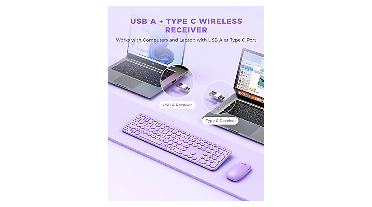 PEIOUS Purple Wireless Keyboard & Mouse | Mac/PC & Type-C