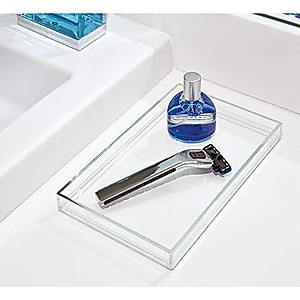 iDesign Bathroom Tray for Towels, Cosmetics and Accessories, The Clarity Collection – 8.68” x 5.34” x 0.95”, Brushed Silver