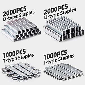 Upholstery Staple Gun Heavy Duty, 4 in 1 Stapler Gun with 6000 Staples, Remover, Manual Brad Nailer Power Adjustment Stapler Gun for Wood, Upholstery, Carpentry, Decoration DIY Staple Gun