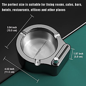 YUSUD Large Cigarette Ashtray with Permanent Match Lighter, Flint Fire Starter Ashtray, Fancy Metal Ash Tray Set for Weed, Cool Ashtrays for Cigars Outdoor Indoor Decor in Home Office