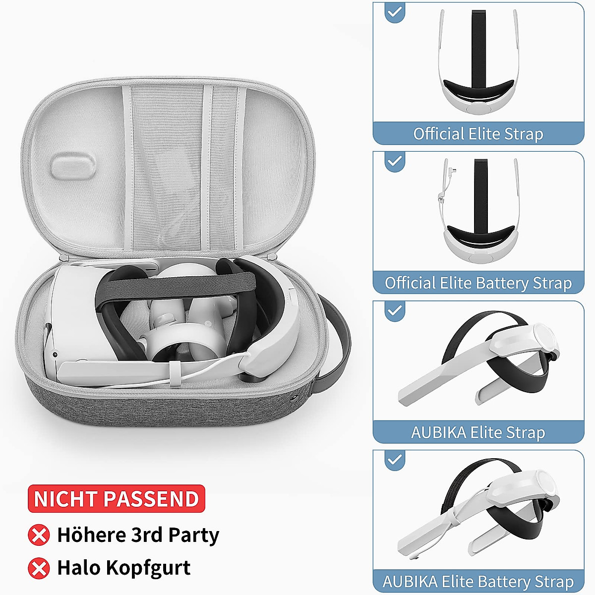 Aubika for Meta/Oculus Quest 2 Case, Hard Carrying Travel Case Custom Inlay Storage, Stash Headset and VR Accessories(Grey)