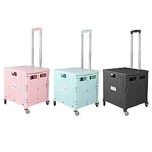 130LB Shopping Cart Folding Utility Cart Collapsible Shopping Handcart w/4 Wheels Rolling (Pink)