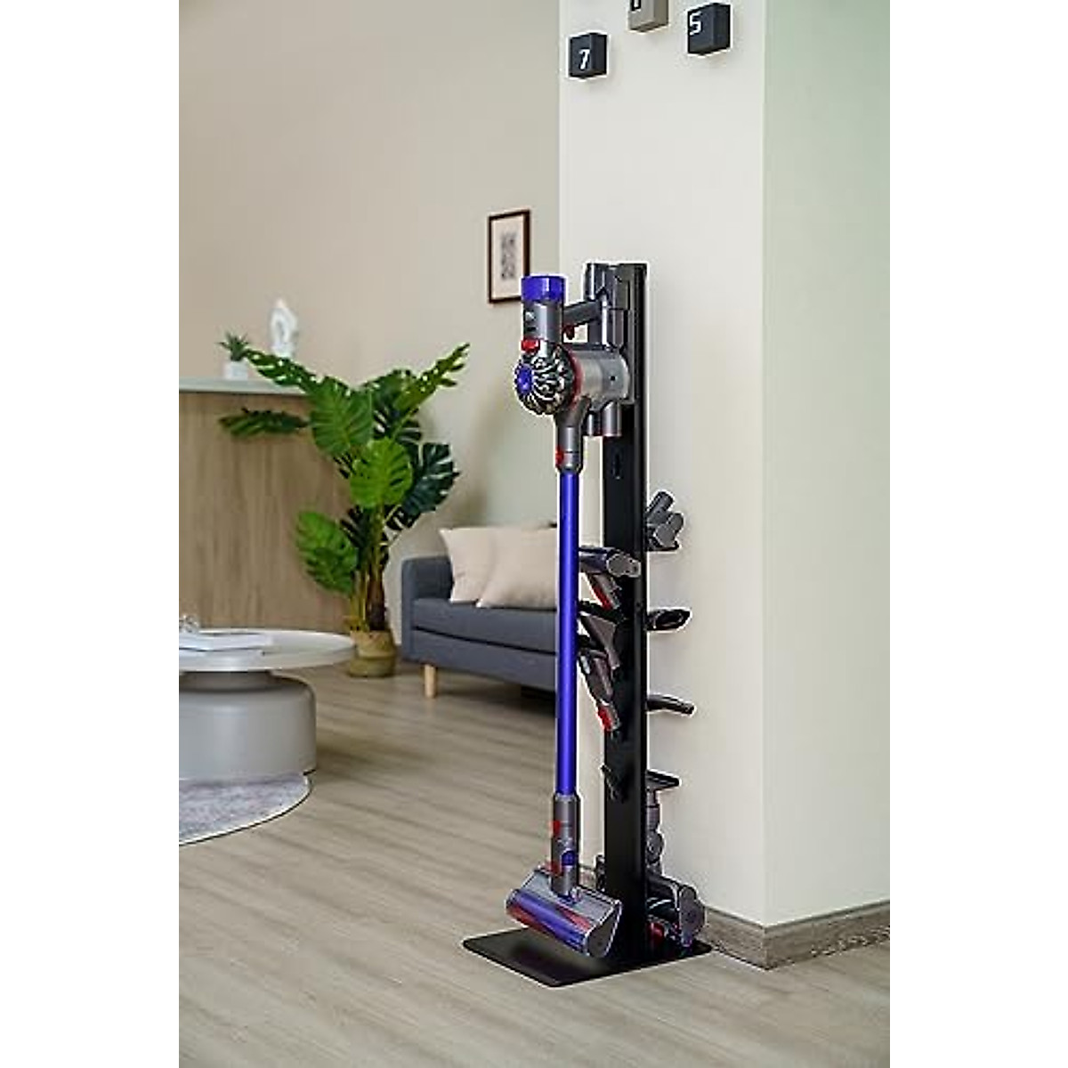 Mount Plus HAB2-S Premier Aluminum Storage Stand Made for Dyson V15 V12 V11 V10 V8 V7 V6 Cordless Stick Vacuum Cleaner | Stable Metal Storage Bracket Organizer Rack with 8 Hooks