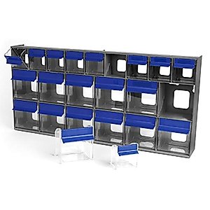 Quantum Storage Systems QTB669 Tip Out Bin Storage System with 21 Clear Cup Containers, 3-5/8" x 23-5/8" x 11-1/6", Gray