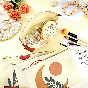 Kajaia 12 Pcs Boho Rainbow Cosmetic Bags Bulk Inspiration Canvas Makeup Bag Boho Party Favors Sunshine Makeup Pouch Quotes Printed Cosmetic Pouch Zipper Travel Preppy Purse for Woman Adult(Boho)