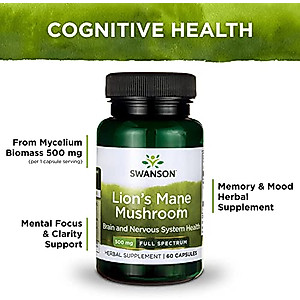 Swanson Lion's Mane Mushroom - 60 Capsules, 500mg Each