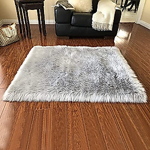 LAMBZY '' Lena Collection '' Faux Sheepskin Super Soft Hypoallergenic Rectangular Area Rug Plush Fur Premium Shag (4'x6',120x180 cm, Gray)