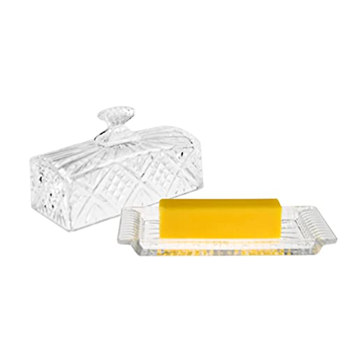 HOME-X Crystal Butter Dish with Lid, Real Crystal Covered Dish, Butter Holder for Serving and Storage, 8"L x 3 ½" W x 4' H, Crystal