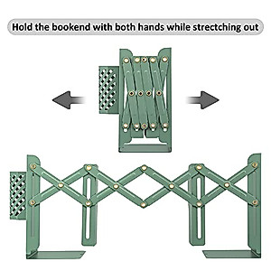 TIANSE Adjustable Bookends Book Holders for 3 Compartments Heavy Duty Metal Steel Book Organizer Stand Desktop Organizer Expandable Bookshelf with Pen Holder (Green 1 Pack)
