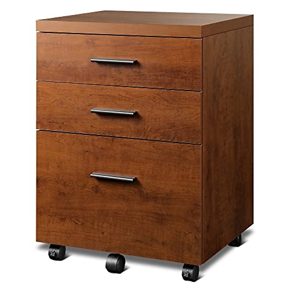 DEVAISE 3 Drawer File Cabinet for Home Office, Wood Under Desk Filing Cabinet, Rolling Printer Stand with Wheels, Walnut