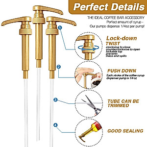 DupakSYS Premium 8 Packs Coffee Syrup Pump Dispenser, Fits 25.4 Oz/750ml Coffee Flavoring Syrup Bottles, No Dripping, Great for Home & Coffee Bar Drinking Mixes, Tea, Beverage, Cocktails, Free Spoons (Gold)