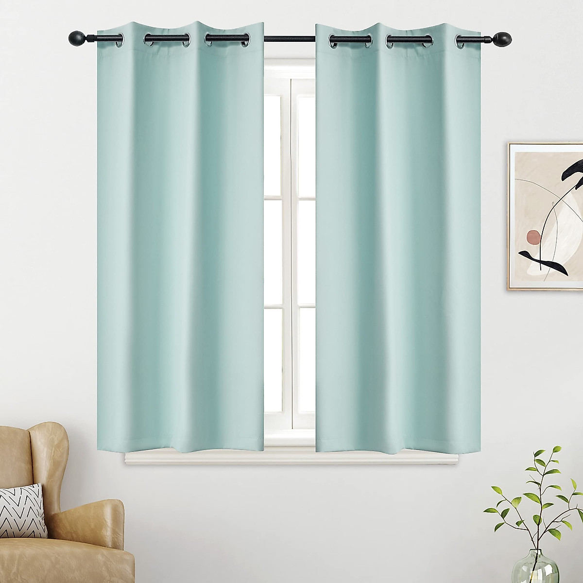 YGO Aqua Curtains 54 Inch Length for Kids Room Thermal Insulated Blackout Curtains for Small Short Window Drape Grommet 34x54 Inches Long