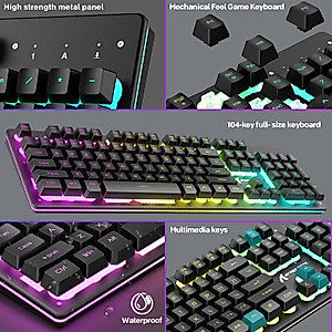 A.jAZZ Wireless Gaming Keyboard and Mouse Combo,Full Size 12 RGB Chroma Backlit Keyboard,Rechargeable 4200mAh Mechanical Feel USB/Type-C Dual Receiver Silent Mice,for PC,Mac,Laptop,PS4,Xbox,Black