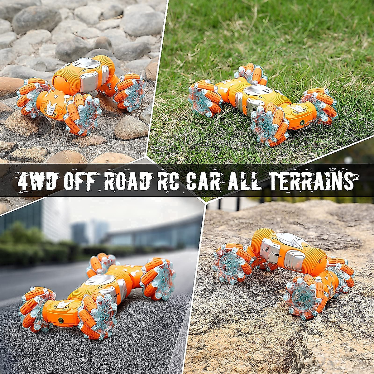 GILI Gesture Sensing Rc Stunt Car with Gravity Sensor, 2.4GHZ,4WD Double Sided Hobby RC Crawlers with Music&Lights for Boys 6-12 Gift Vehicle for 6, 7, 8, 9, 10, 11, 12 Kids Orange