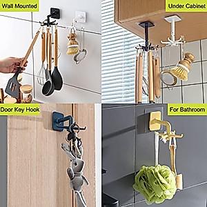 Kitchen Utensil Hanger with 6 Hooks, 2 Pack Under Cabinet Utensil Holder 360° Rotatable Kitchen Hooks Utensil Rack Space Saving No Drilling Nail Free Kitchen Utensil Organizer for Wall, Black