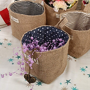 2Pack Cotton Linen Storage Basket Wall Door Hanging Storage Bag Clothes Bag Home Gadget Storage Organizer Foldable Basket Bin (Blue Dot)