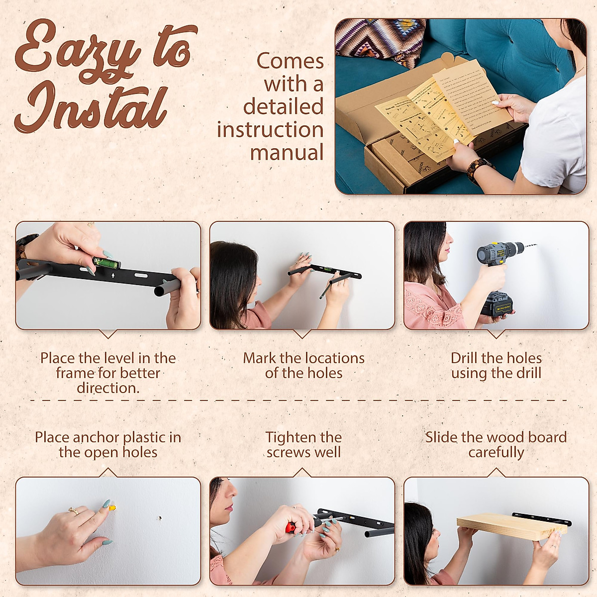 2 Pc Natural Pine Wooden Floating Shelves for Wall with No Drilling; Wall Mounted Wood Shelf Set; Wall Shelves for Living Room, Bathroom, Kitchen and Bedroom Bookshelf (DIY-Natural, 24 inch)