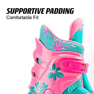 Osprey Roller Skate | for Girls, Kids Beginners, Adjustable Sizing Quad Skates, 4 Wheel Skates, Durable Safe-Lock Straps, Flower Design