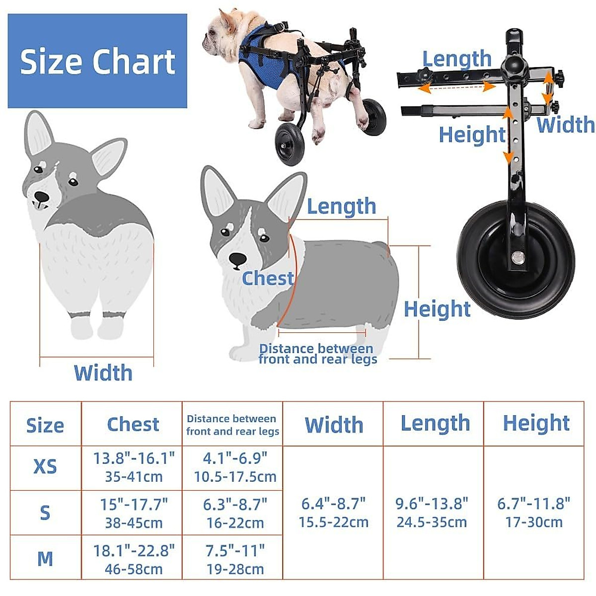 Small Dog Wheelchair for Back Legs, Adjustable Dog Wheelchairs - Mobility Aids for Disabled Pets, Dog Leg Brace and Hip Support, Suitable for Pets Weighing 8-20 Pounds