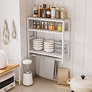 Galood 3 Tier Kitchen Organizers and Storage Spice Racks Organizer, Bamboo Storage Shelves with Towel Rack Under Sink Organizer (White)