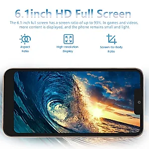 GOWENIC Unlocked Cell Phone, 6.1 Inch Android Smartphone, HD 8MP+5MP Camera Dual Sim Dual Standby,3GB+32GB Support 128GB Expansion Card, Face Recognition, 2800mAh(Or)