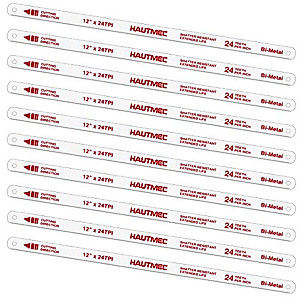 HAUTMEC 12" Hacksaw Blades Replacement Bi-Metal(10 Pack) 24 TPI High Speed Steel Grounded Teeth HT0017-CT