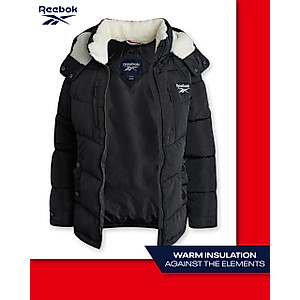 Reebok Women's Puffer Jacket - Heavyweight Quilted Puffer Jacket with Faux Fur Trim Hood - Outerwear Jackets for Women (S-XL), Size Large, Black